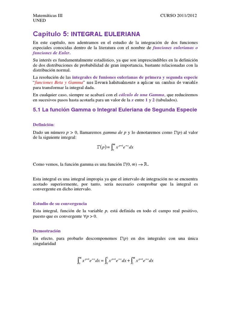 Tema 5. Integral Euleriana | PDF | Integral | Función (Matemáticas)