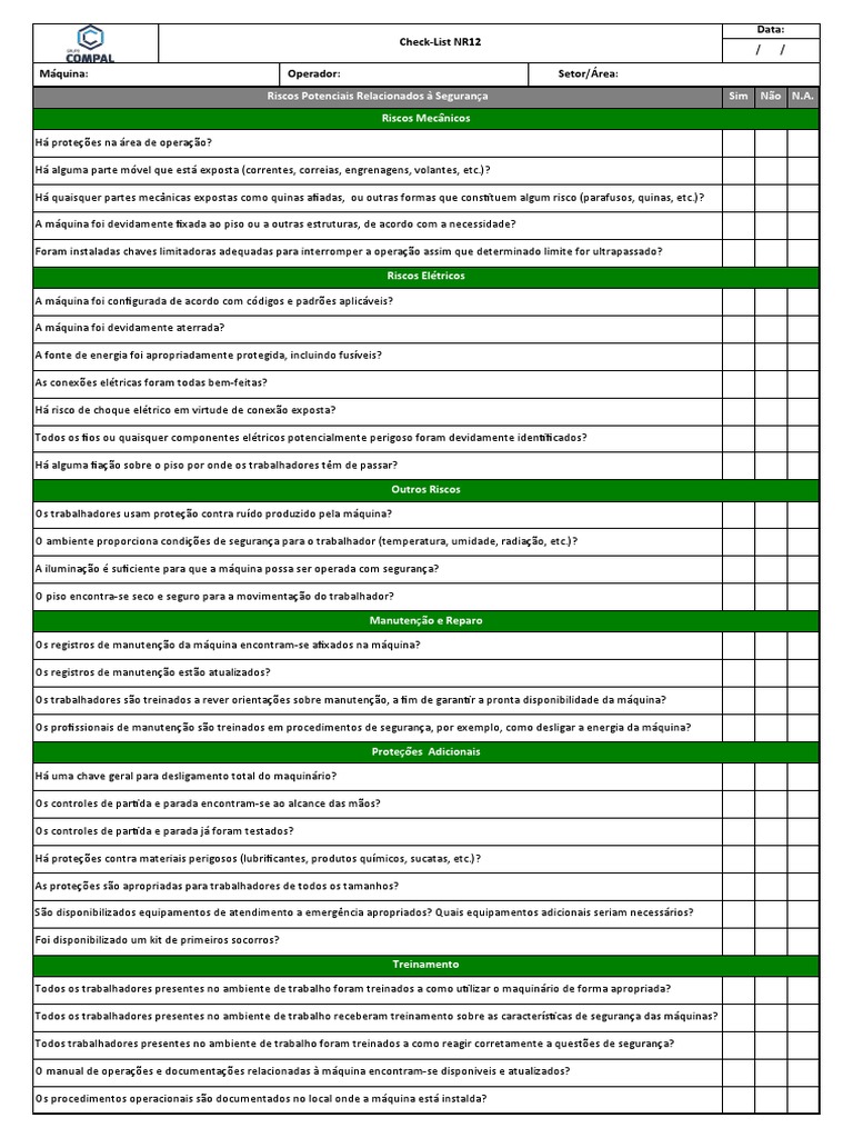Checklist NR12 Rev0 | PDF | Máquinas | Fusível (elétrico)