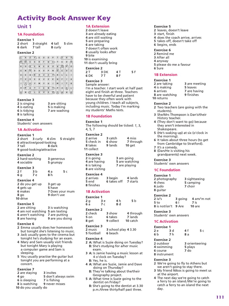 Activity Book Answer Key | PDF