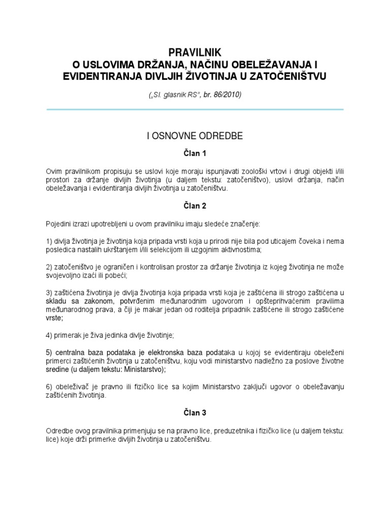 Pravilnik o Uslovima Drzanja Nacinu Obelezavanja I Evidentiranju ...