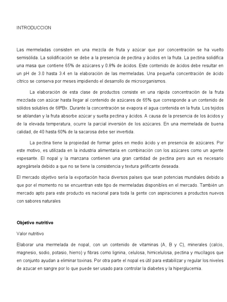 Proyecto de Produccion de Mermelada Final | PDF | Azúcar | Dieta y nutrición
