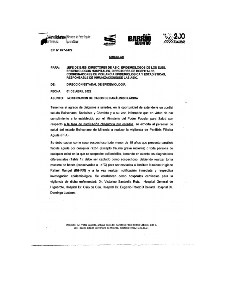 Circular Epi 077 Paralisis Flacida | PDF