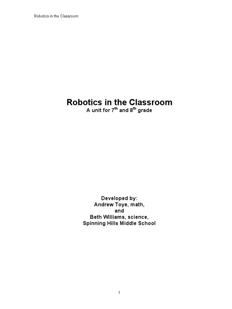 Robotics in The Classroom (7th and 8th Grade) | PDF | Mass | Force