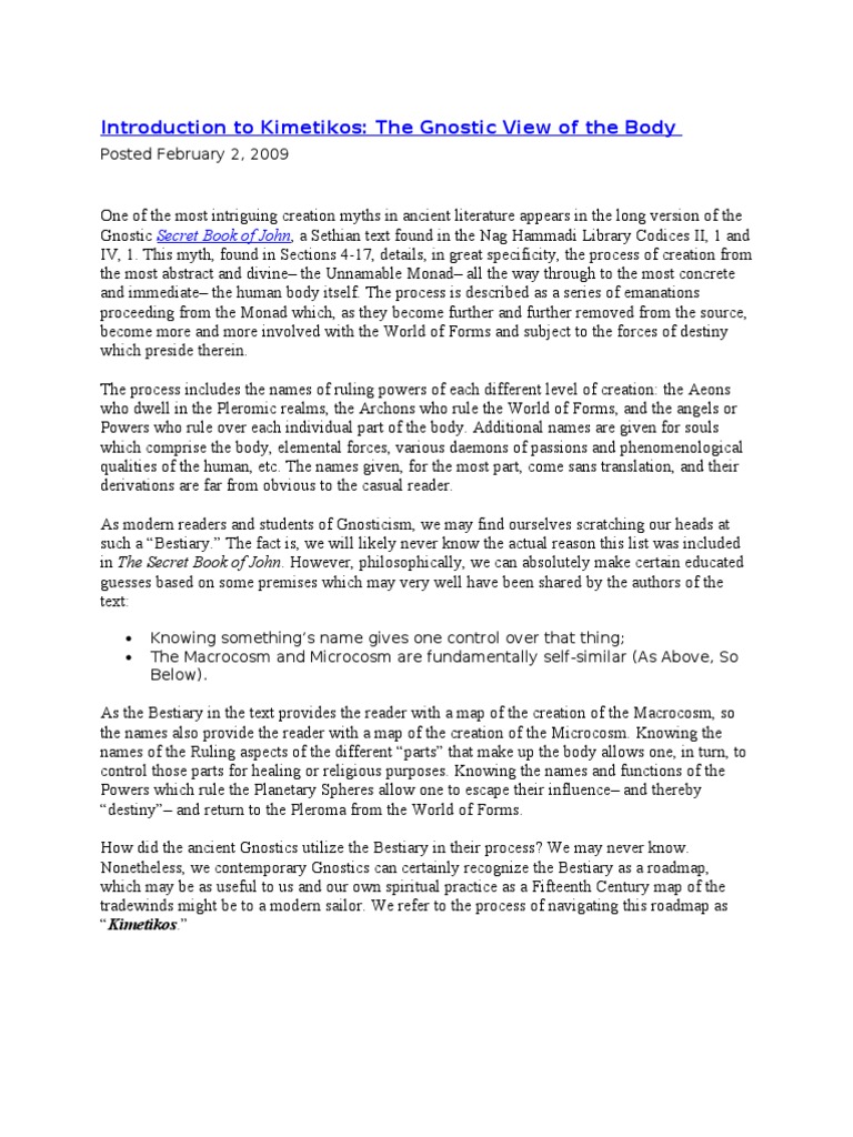 Kimetikos The Gnostic View of The Body | PDF | Gnosticism | Nous