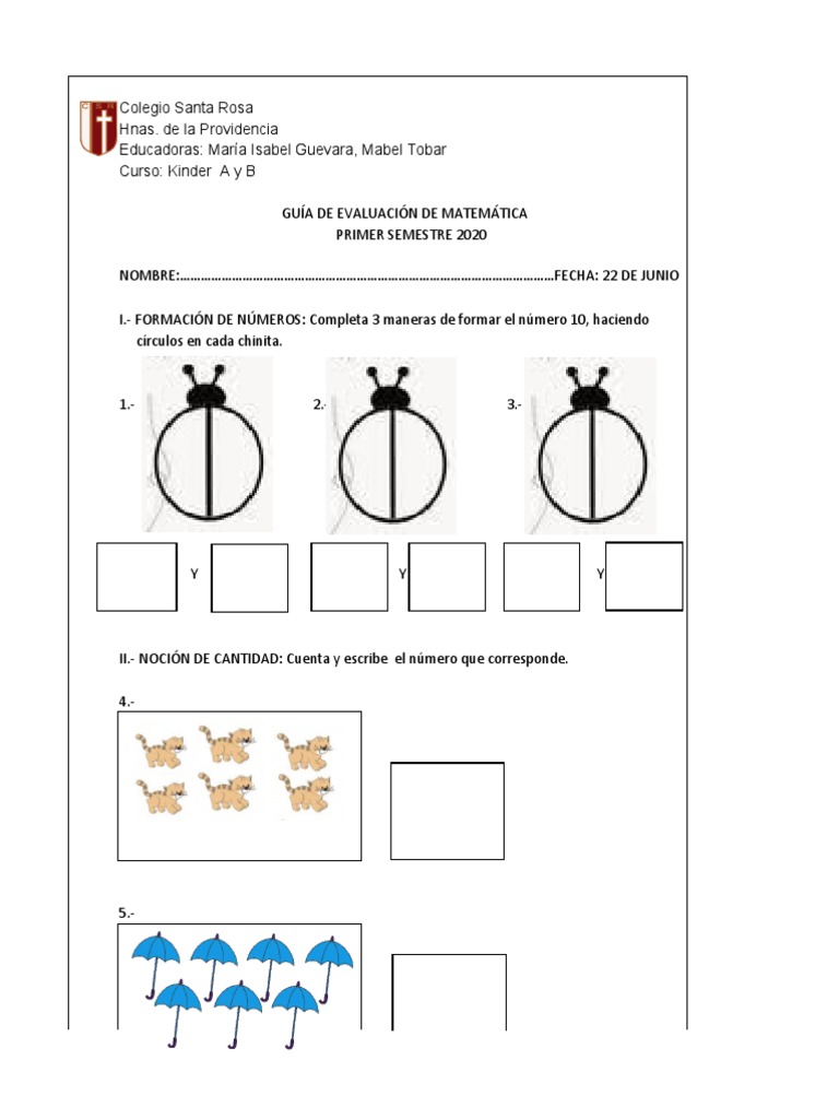 Guia de Evaluación Matemática Kinder A y B | PDF