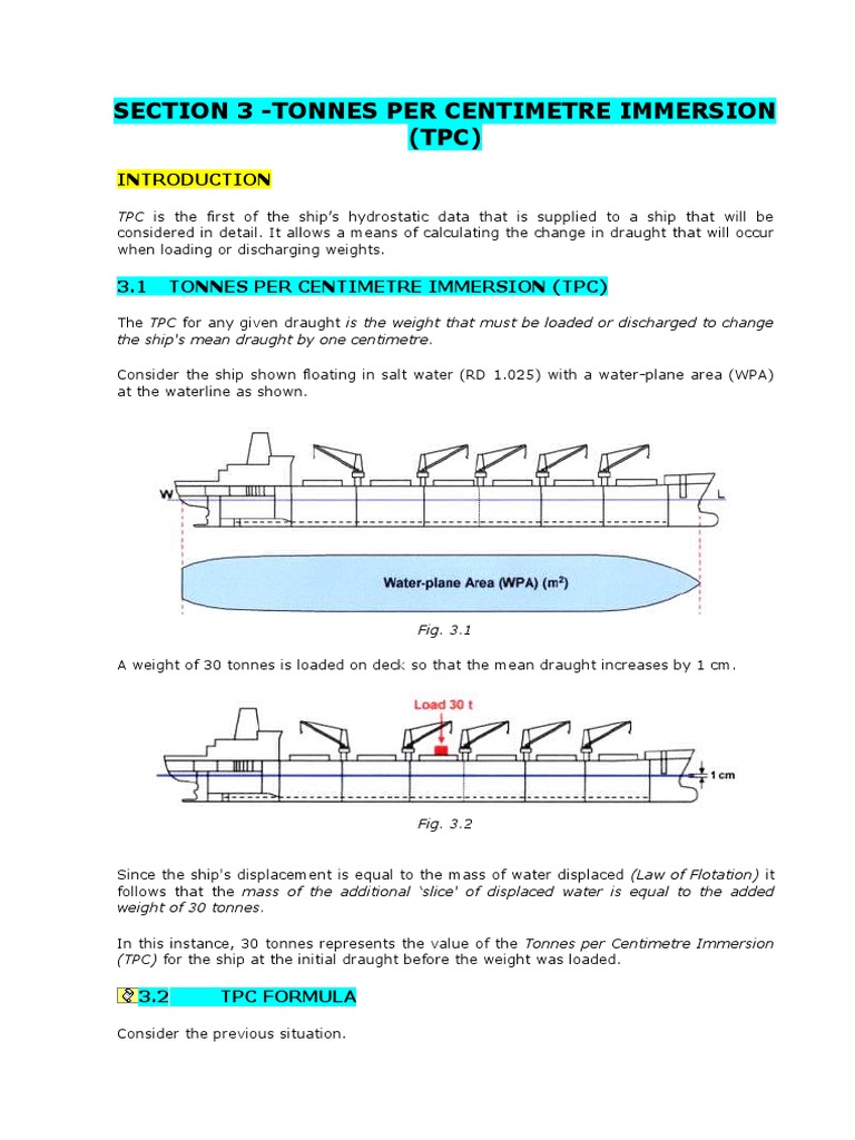 TPC Calculation for Ship Stability | PDF | Buoyancy | Density