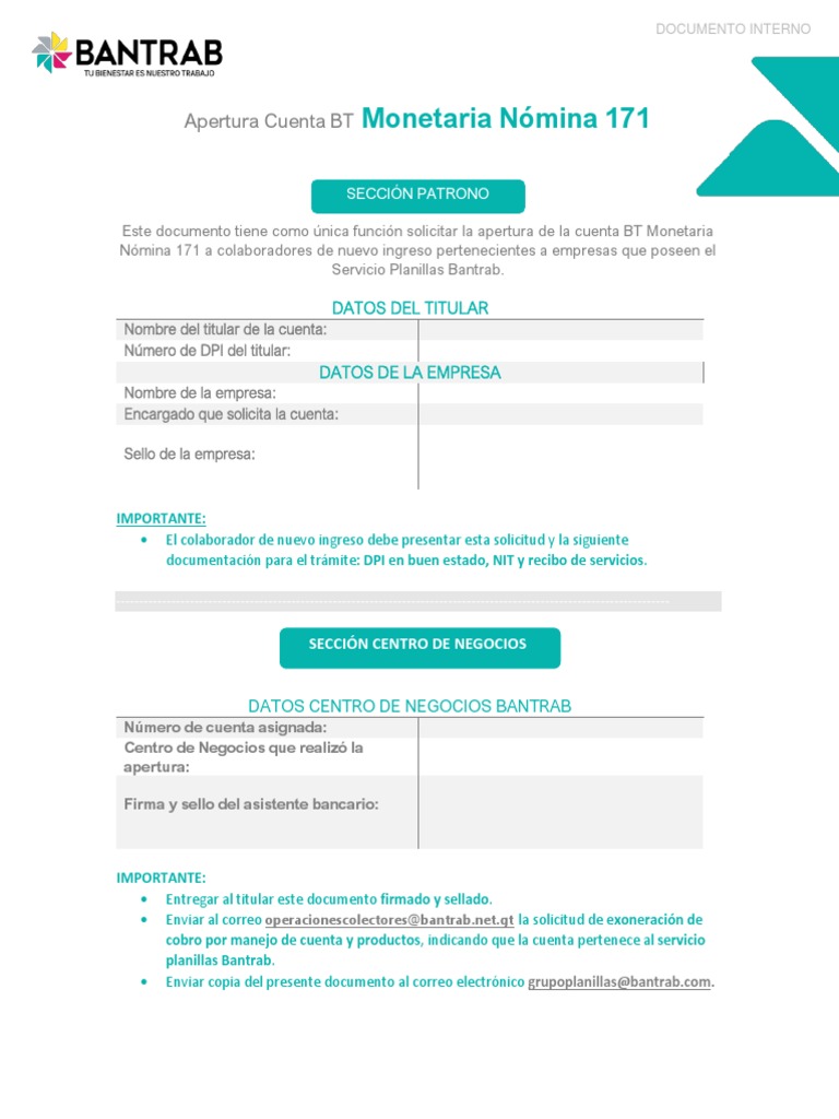 Carta Mantenimiento Cuentas Planilla 171 | PDF