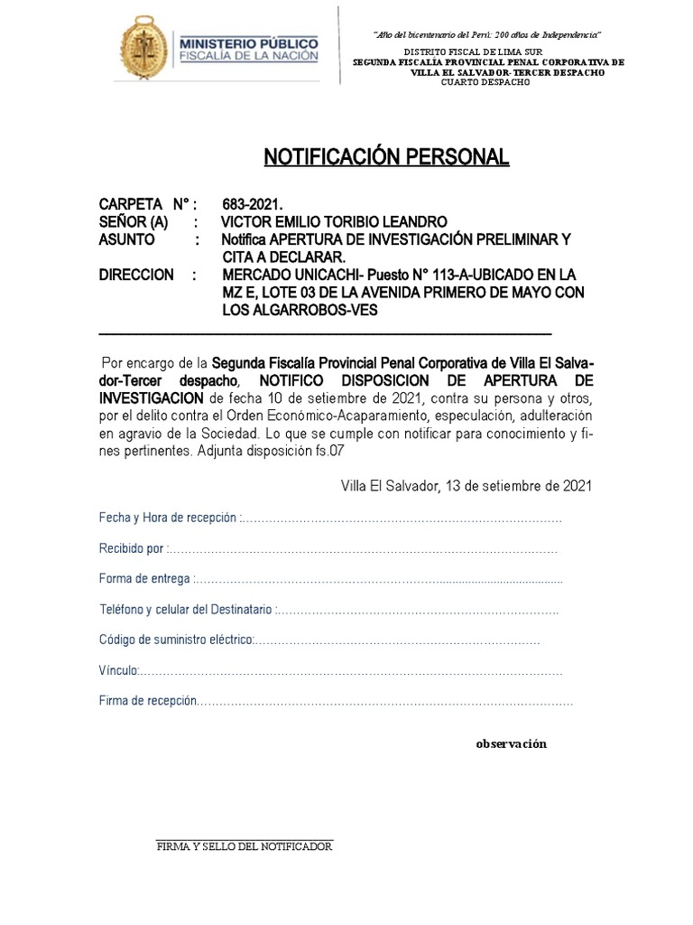 Notificación Modelo | PDF