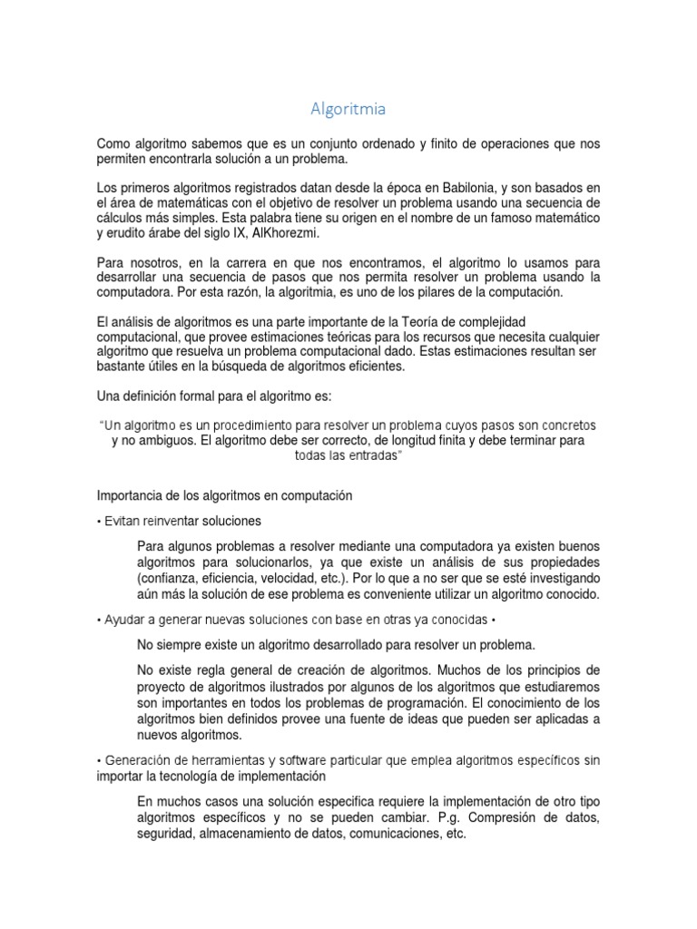 Algoritmia | PDF | Algoritmos | Ciencias de la Computación