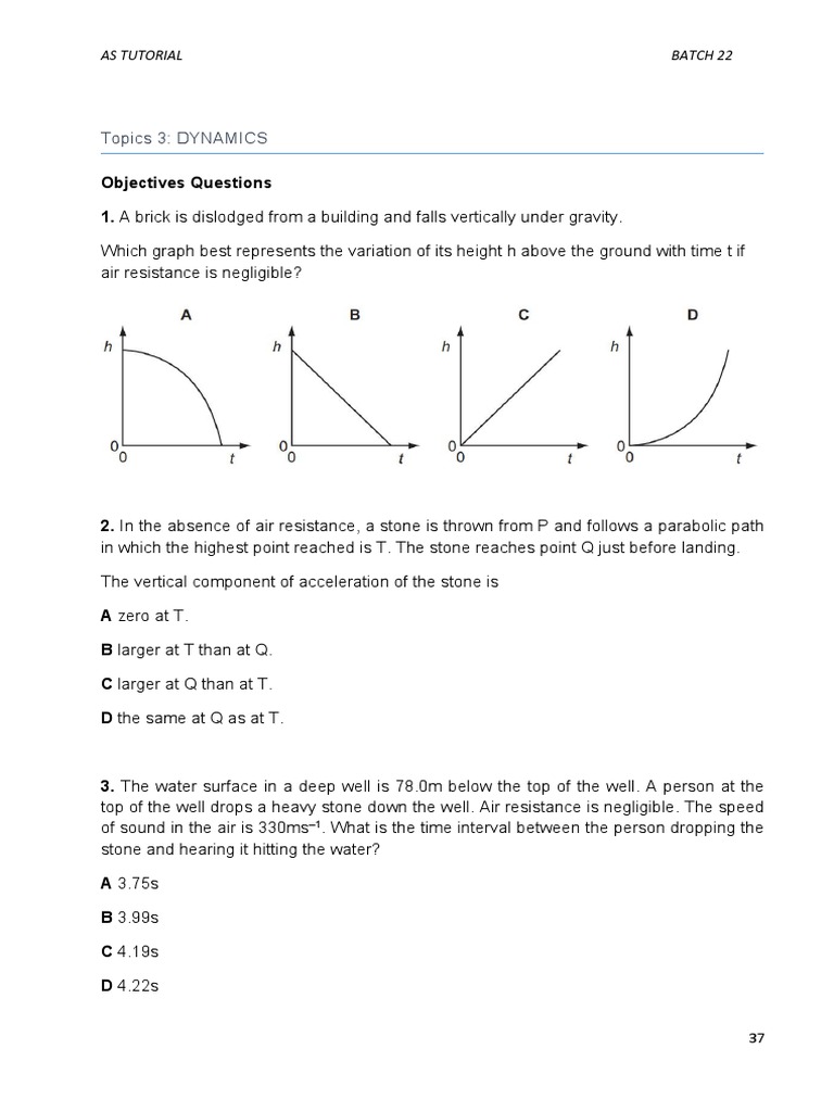 Tutorial 3 - Dynamics (AS LEVEL) | PDF | Collision | Momentum