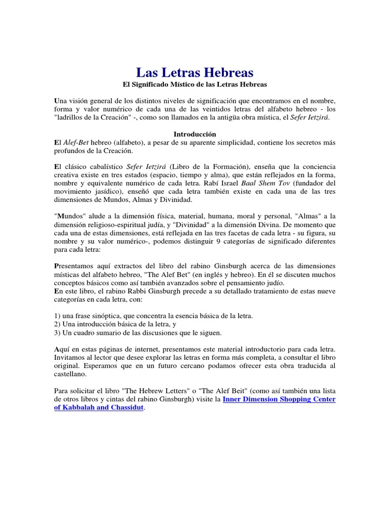 Las Letras Hebreas El Significado Mistico de Las Letras Hebreas | PDF ...