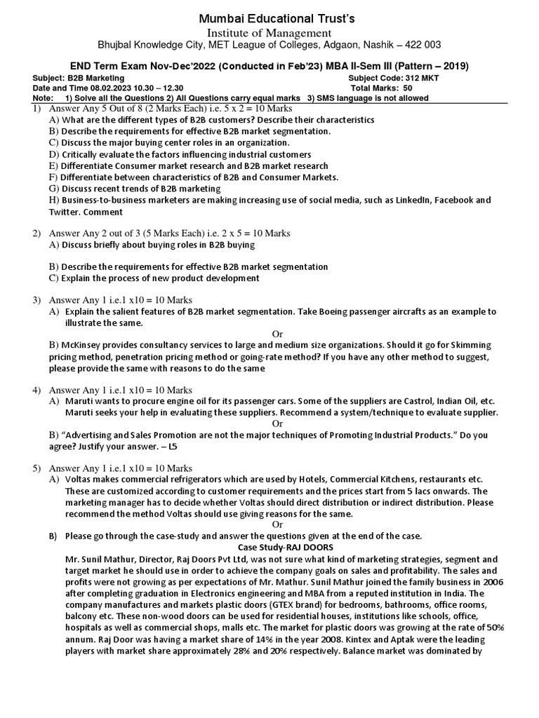 312 MKT Business To Business Marketing | PDF | Marketing | Market ...