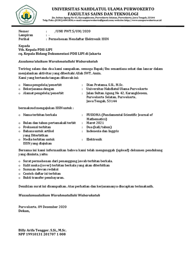 Template Surat e-ISSN | PDF