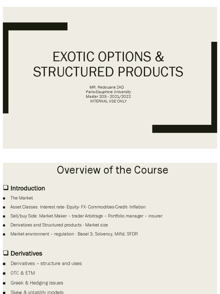 Exotic Options & Structured Products | PDF | Greeks (Finance) | Option (Finance)