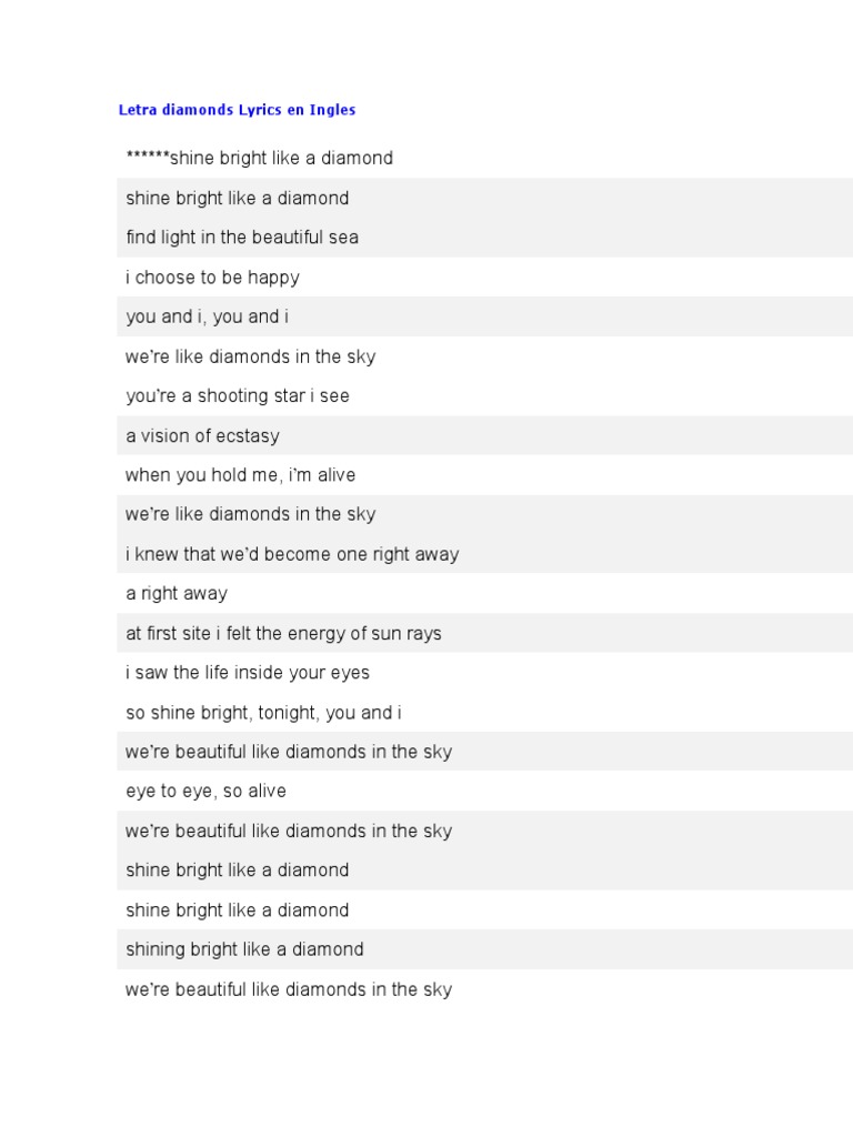 Letra Diamonds Lyrics en Ingles | PDF | Nature | Sky