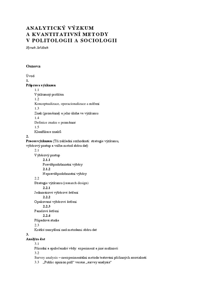 Analytický Výzkum A K Vantitati Vní Meto Dy V Polit Ologi I A So Ci Ologi I | PDF