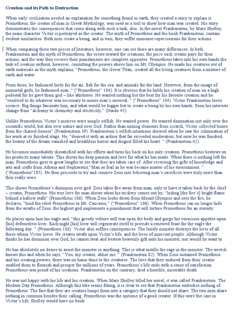 Creation and Its Path To Destruction | PDF | Prometheus | Frankenstein