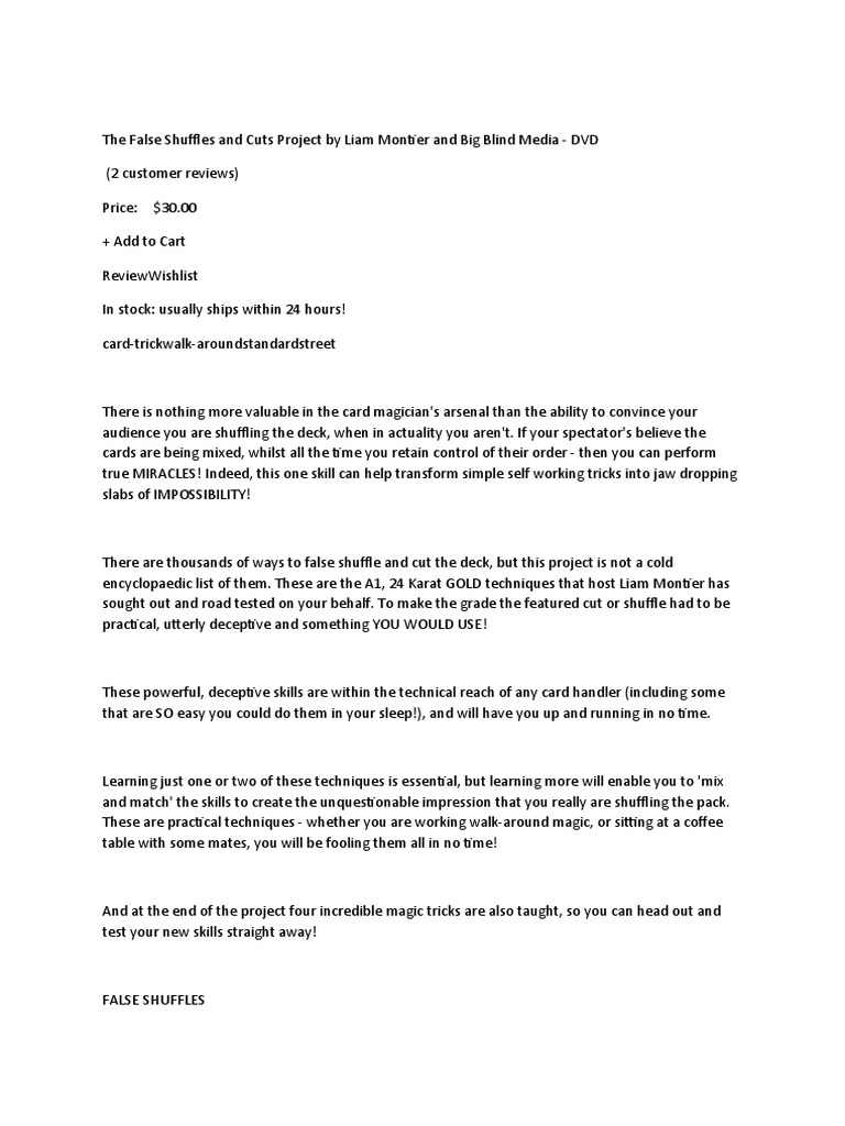 Liam Montier - The False Shuffles and Cuts Project | PDF | Magic ...