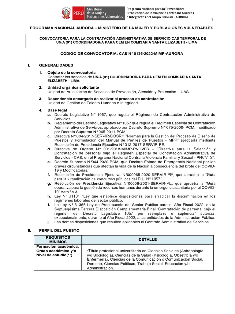 Coordinador/a CEM Comisaría Santa Elizabeth | PDF | La violencia contra las mujeres