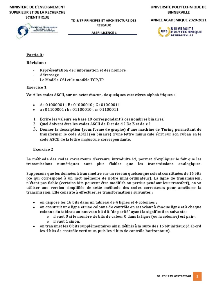 TD Et TP Principe Et Architecture Des Ordinateurs Etudiants | PDF | Topologie de réseau | Réseau ...