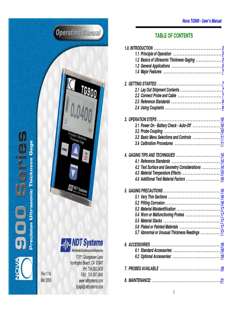 TG900 Operating Manual | PDF | Ultrasound | Calibration