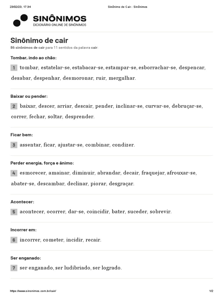 Sinônimo de Cair - Sinônimos | PDF