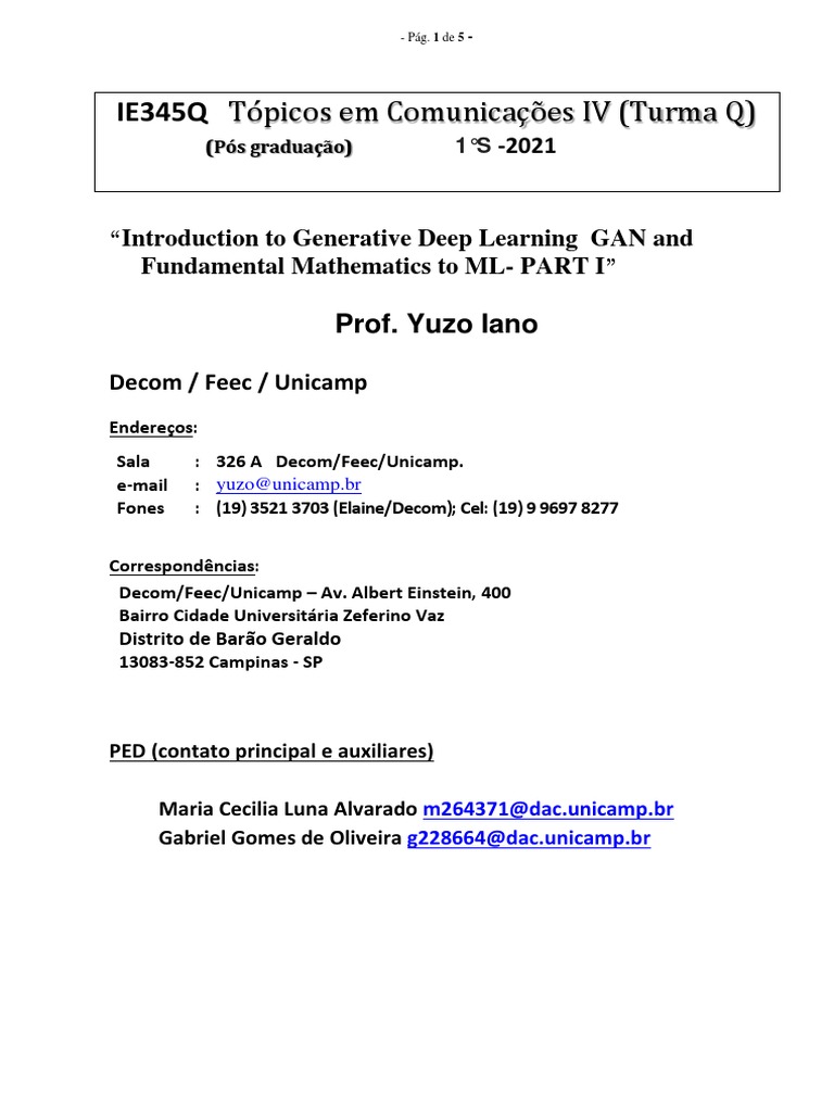 IE345Q 1S-2021 Programa Tópicos em Comunicações IV | PDF