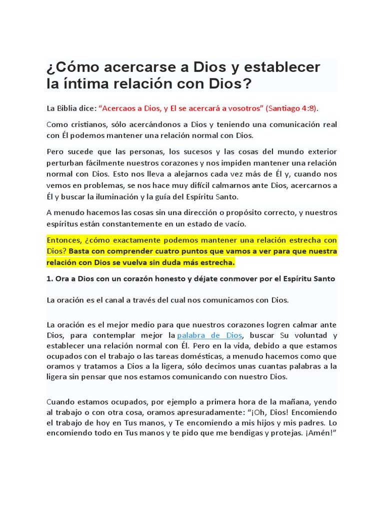 Cómo Acercarse A Dios y Establecer La Íntima Relación Con Dios | PDF ...