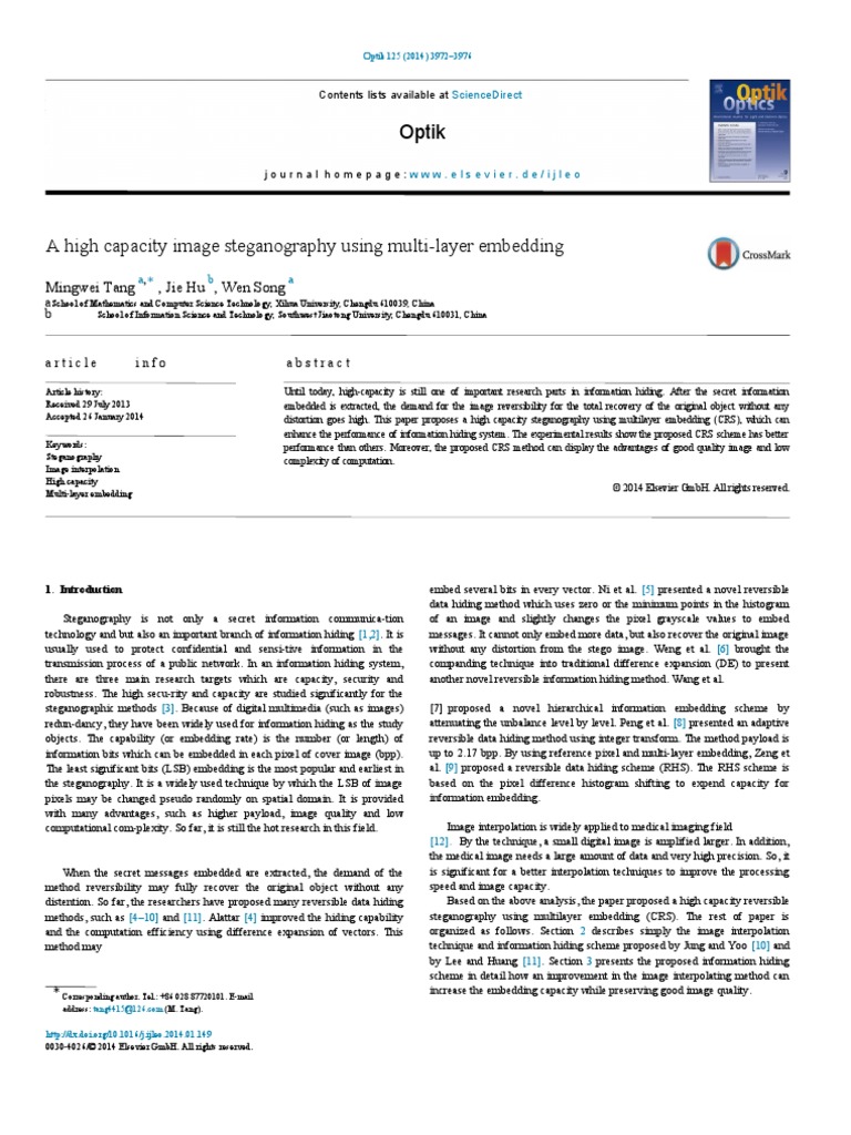 A High Capacity Image Steganography Using Multi-Layer Embedding | PDF ...