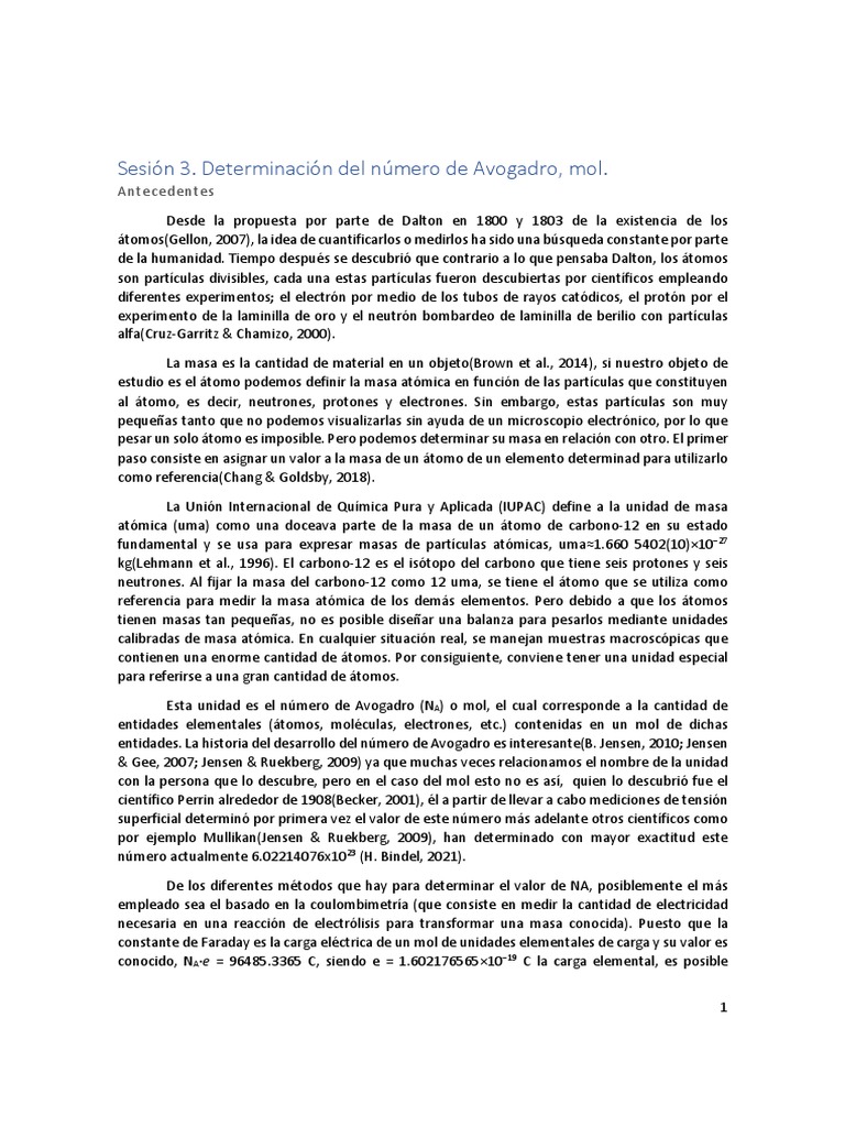 Determinación del número de Avogadro | PDF | Mole (Unidad) | Cátodo