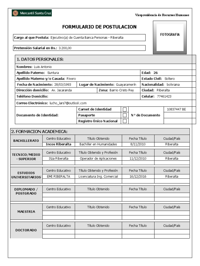 Formulario de Postulacion | PDF | Teléfonos móviles