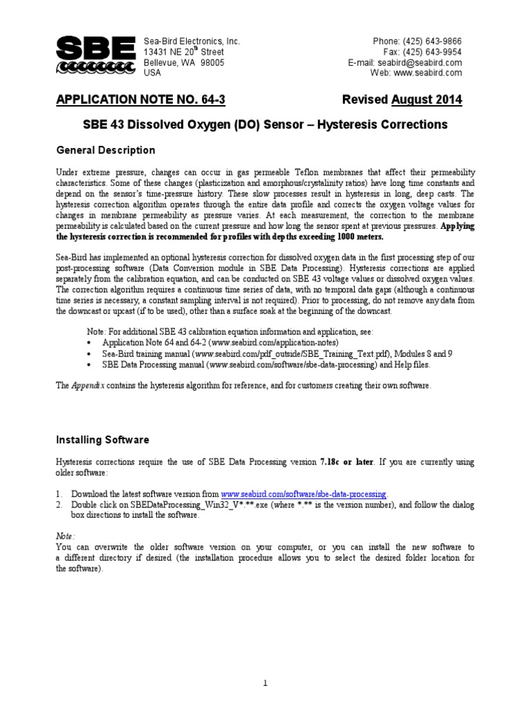 SBE 43 DO Sensor Hysteresis Corrections | PDF | Hysteresis | Calibration