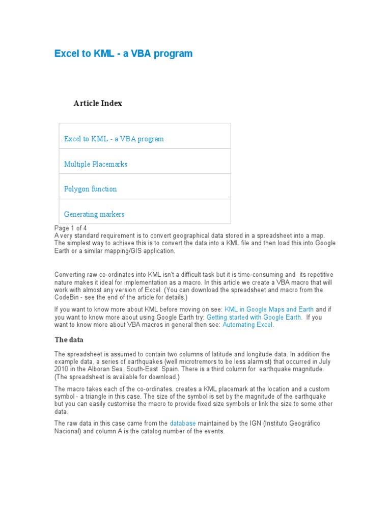 Converting Geographical Spreadsheet Data to KML Using VBA: A Macro to Automate the Generation of ...