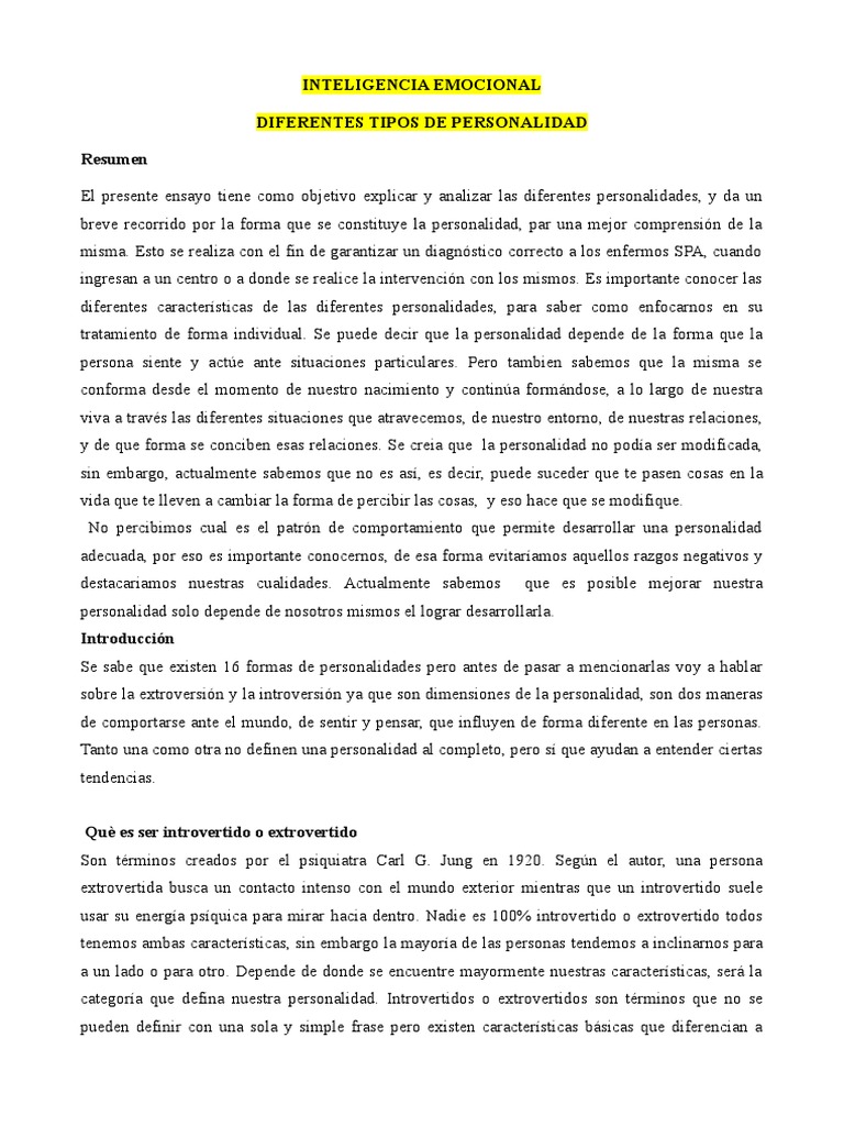 Trabajo Para Inteligencia Emocional Pdf Pensamiento Intuición