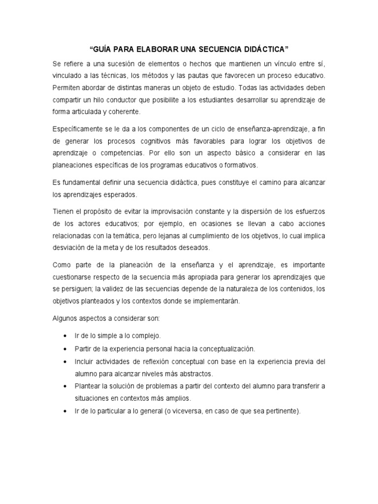 Guía para Elaborar Una Secuencia Didáctica | PDF