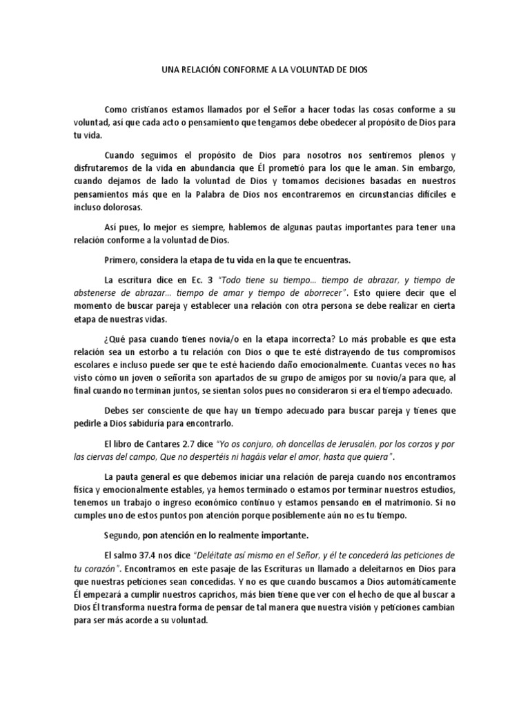 Una Relación Conforme A La Voluntad de Dios | Descargar gratis PDF | Amor | Dios