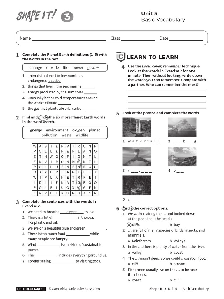 Vocabulary Basic Unit5 Without Answers | PDF | Earth | Oceans Vocabulary Basic Unit5 Without Answers | PDF | Earth | Oceans