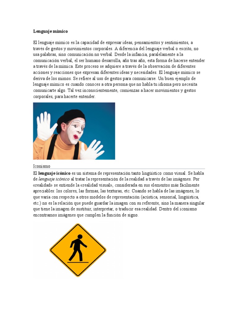Ejemplos y Definición del Lenguaje Mímico | PDF | Comunicación | Imagen