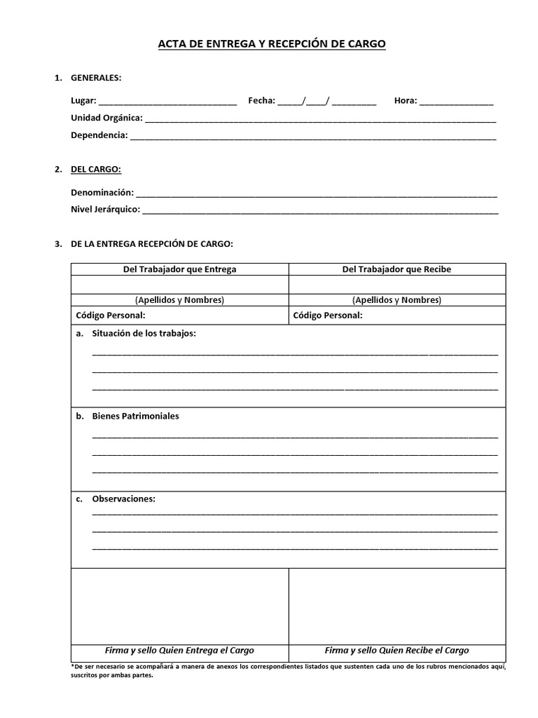 Acta de Entrega y Recepción de Cargo | PDF