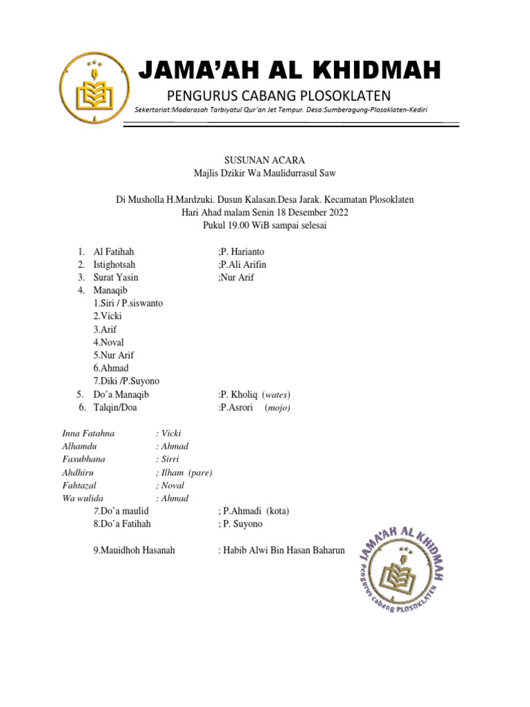 Susunan Acara Majlis Manaqib | PDF