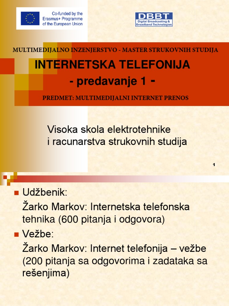 Internetska Telefonija - Predavanje 1: Visoka Skola Elektrotehnike I Racunarstva Strukovnih ...