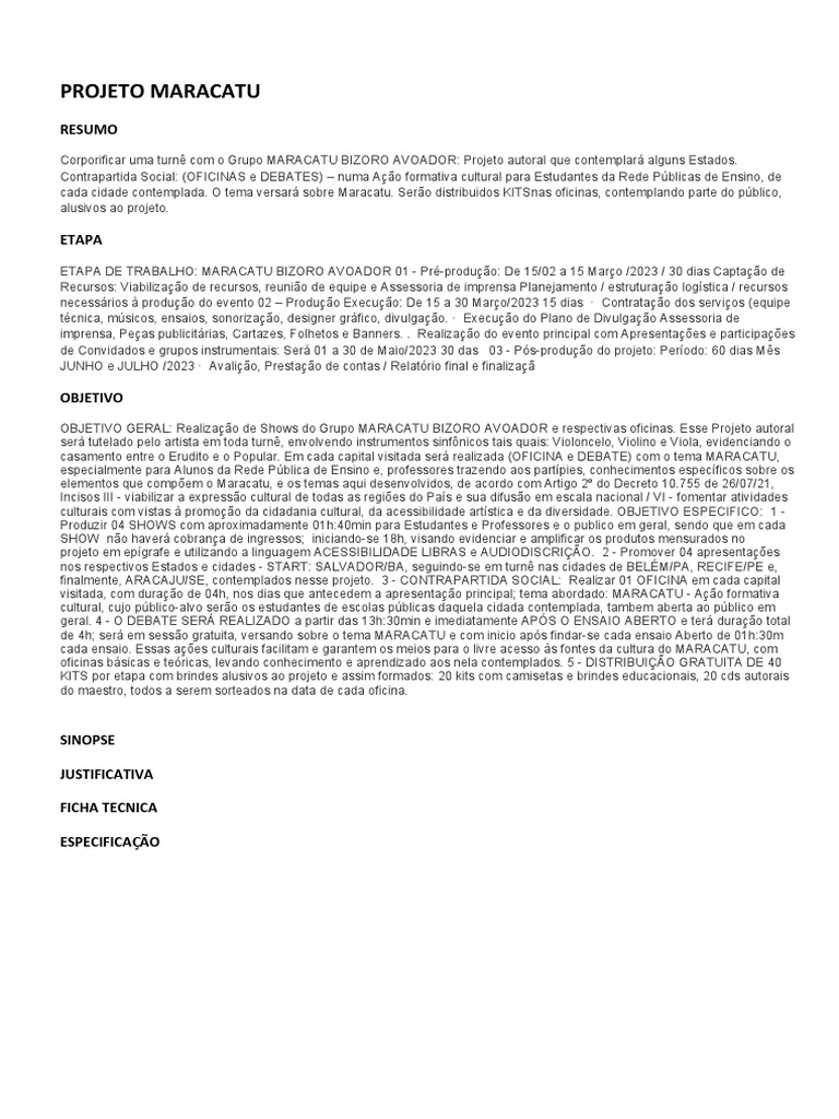 Projeto Maracatu | PDF