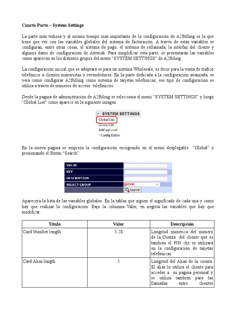 A2Billing System Settings | PDF | Dirección IP | protocolo de Iniciacion de Sesion
