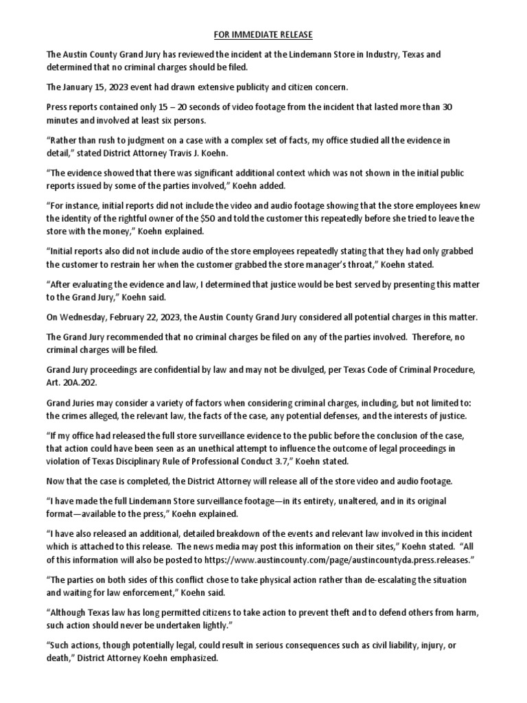 Lindemann Incident 1-15-2023 Press Release Plus LAW and FACTS Press ... Lindemann Incident 1-15-2023 Press Release Plus LAW and FACTS Press ...