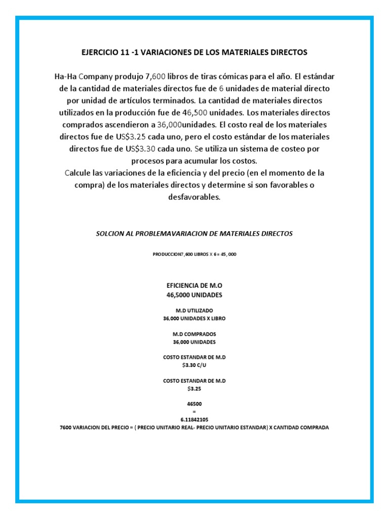 Análisis de variaciones en los materiales directos de la producción de libros de tiras cómicas | PDF