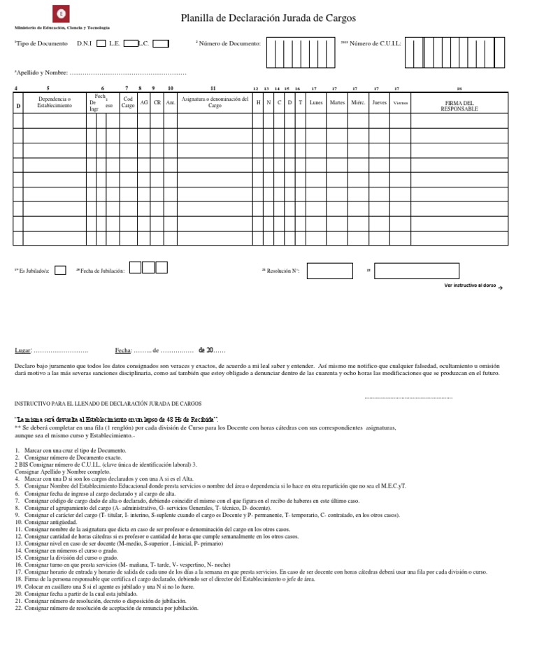 F2 Declaracion Jurada de Cargos | PDF | Maestros