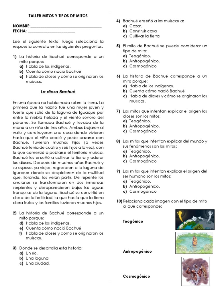 Taller Mitos y Tipos de Mitos | PDF