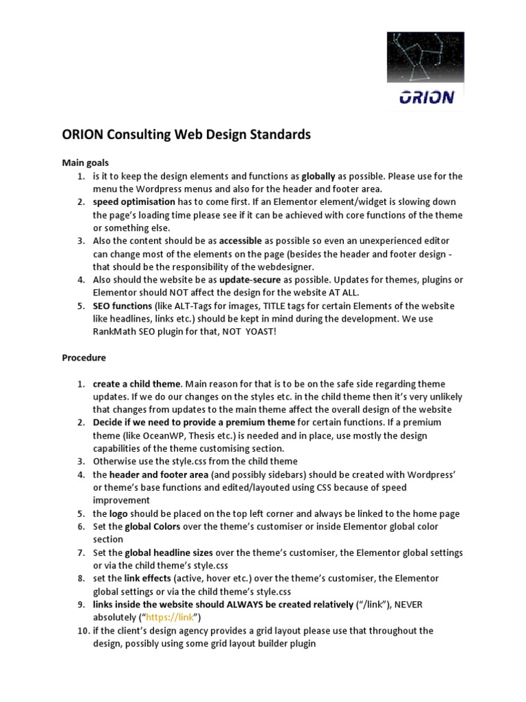 ORION Web Design Standards Guide | PDF | Word Press | Websites