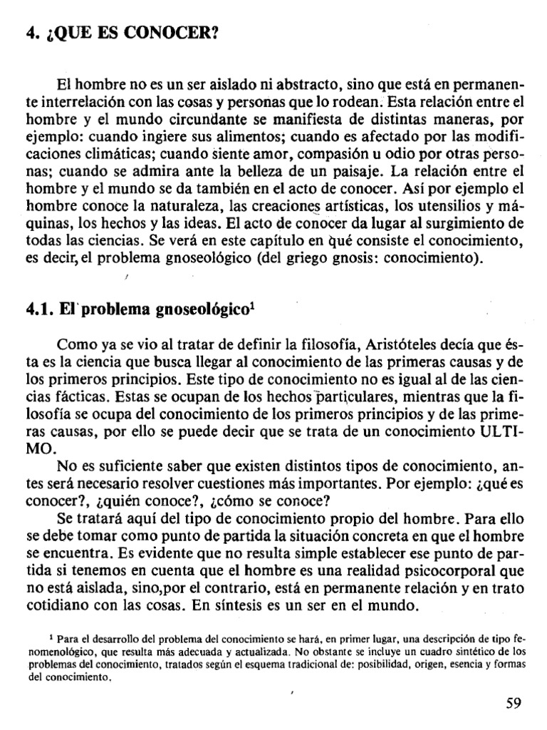 Que Es Conocer y Descripcion Del Acto de Conocer | PDF