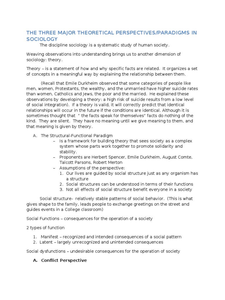The Three Major Theoretical Perspectives | PDF | Sociology | Academia